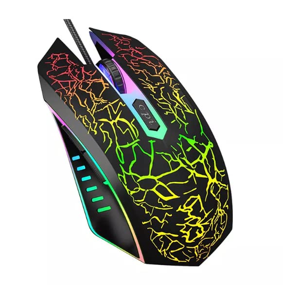 Wired Gaming Mouse Ergonomic Gamer Laptop PC Mouse with 6 Programmable Buttons and 7 Color RGB Lights for Windows 7/8/10/XP Vista Linux -Black