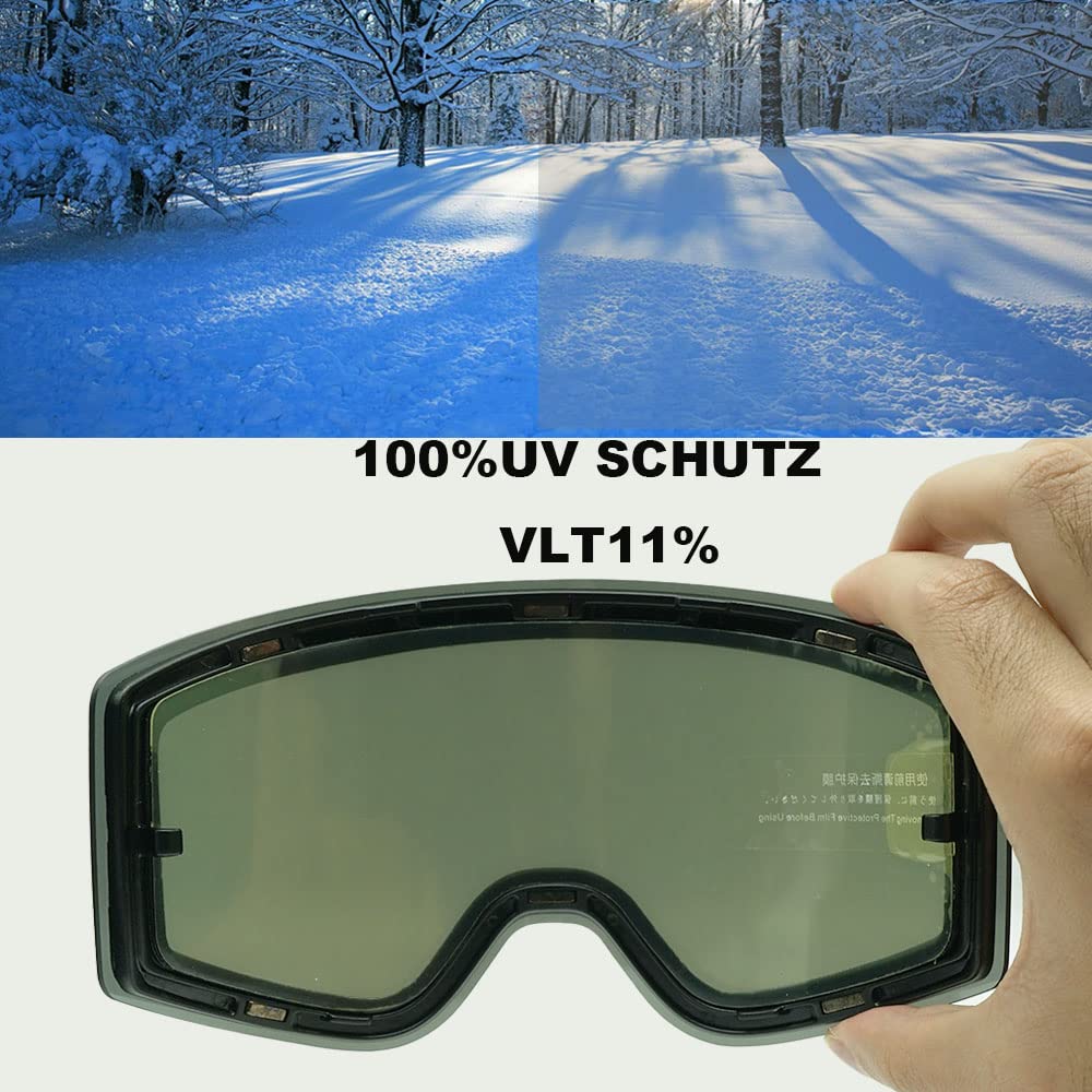 VEERSGAN Ski Goggles OTG - Over Glasses Ski/Snowboard Goggles for Men, Women & Youth - 100% UV Protection (MATTE BLACK, Silver Grey)