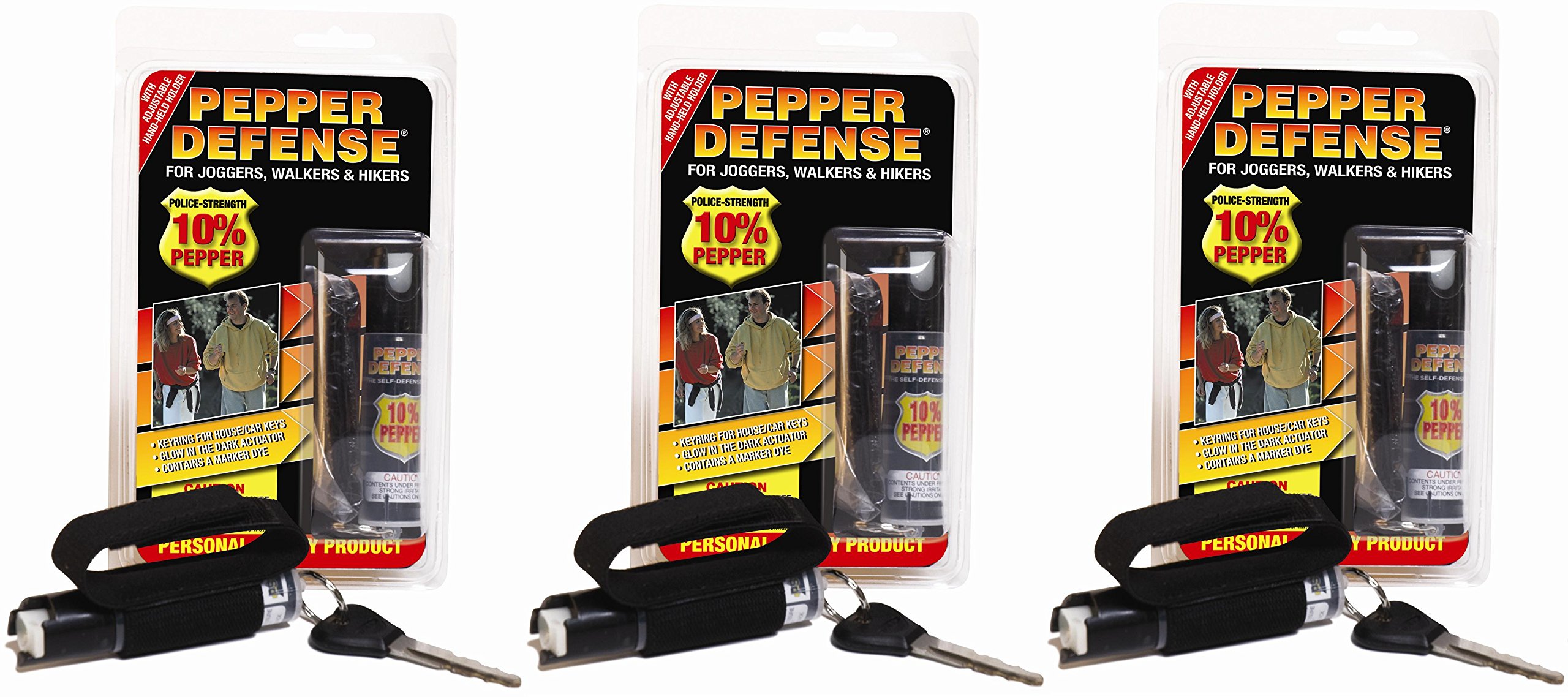 Pepper Defense (3 Pack) 3/4 oz. Jogger Pepper Spray with Hand Strap for Jogging, Running, Walking, Hiking - Maximum Strength 10% OC Formula - Emergency Self Defense Personal Protection & Safety