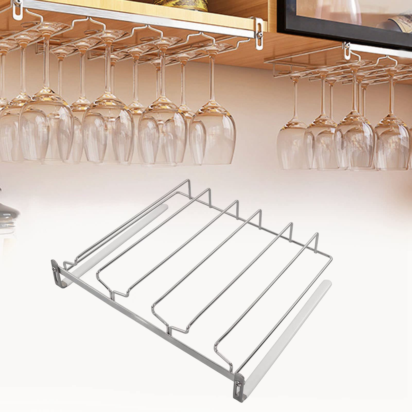 Tnfeeon Wine Glass Rack Under Cabinet Stemware Wine Glass Holder Glasses Storage Hanger Metal 304 Stainless Steel Hanger Storage Shelf for RV Mini Bar Kitchen Storage