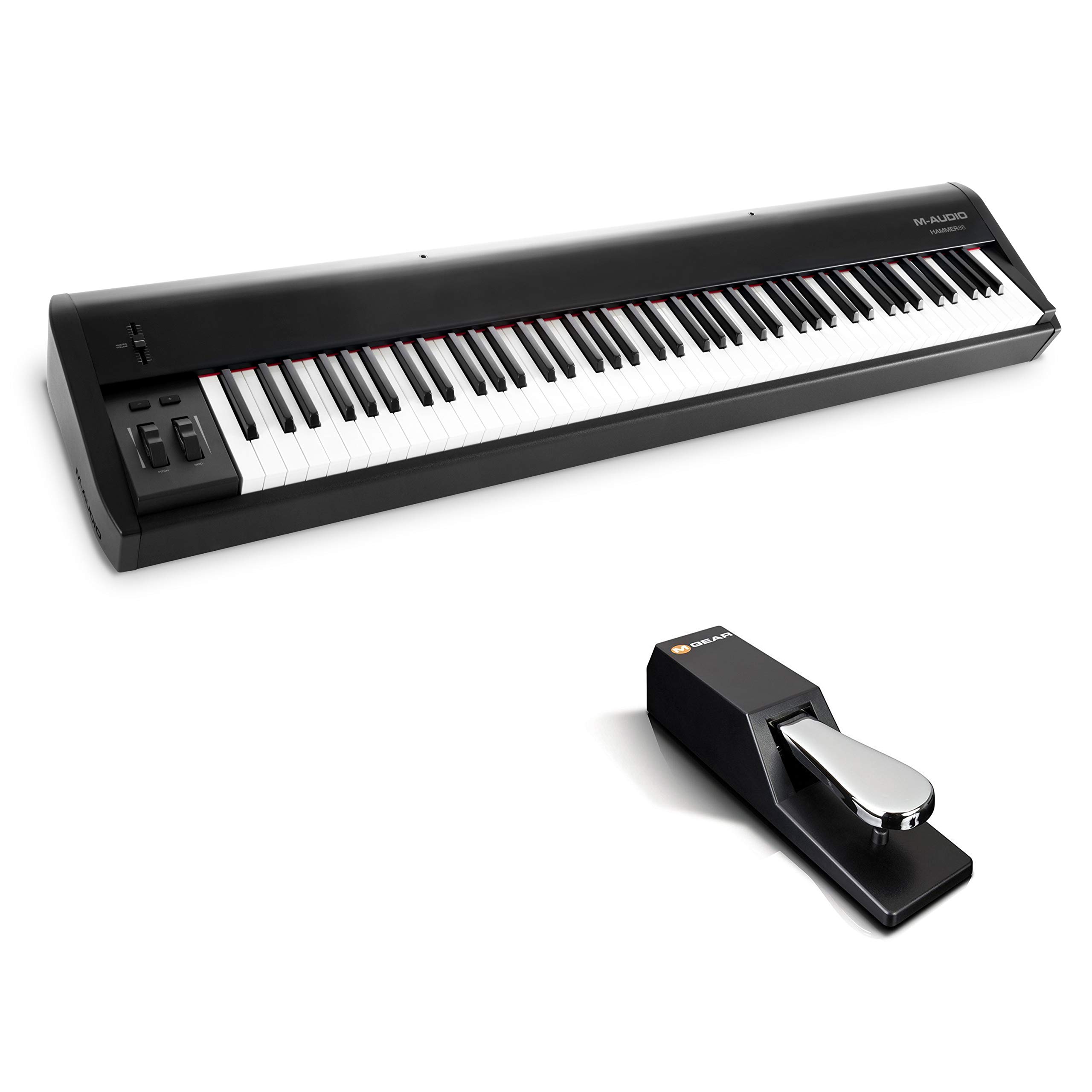 Pro MIDI Controller Bundle - Piano Style Weighted USB MIDI Keyboard Controller With Sustain Pedal and Hammer Action Keys β M-Audio Hammer 88 + SP-2
