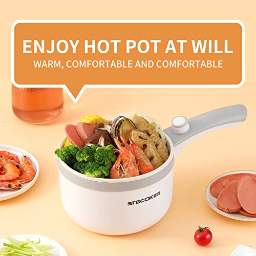 STECOKER Electric Hot Pot with Steamer (1.5LS), 1.5L Instant Pot, Ramen Cooker,110V 600W White
