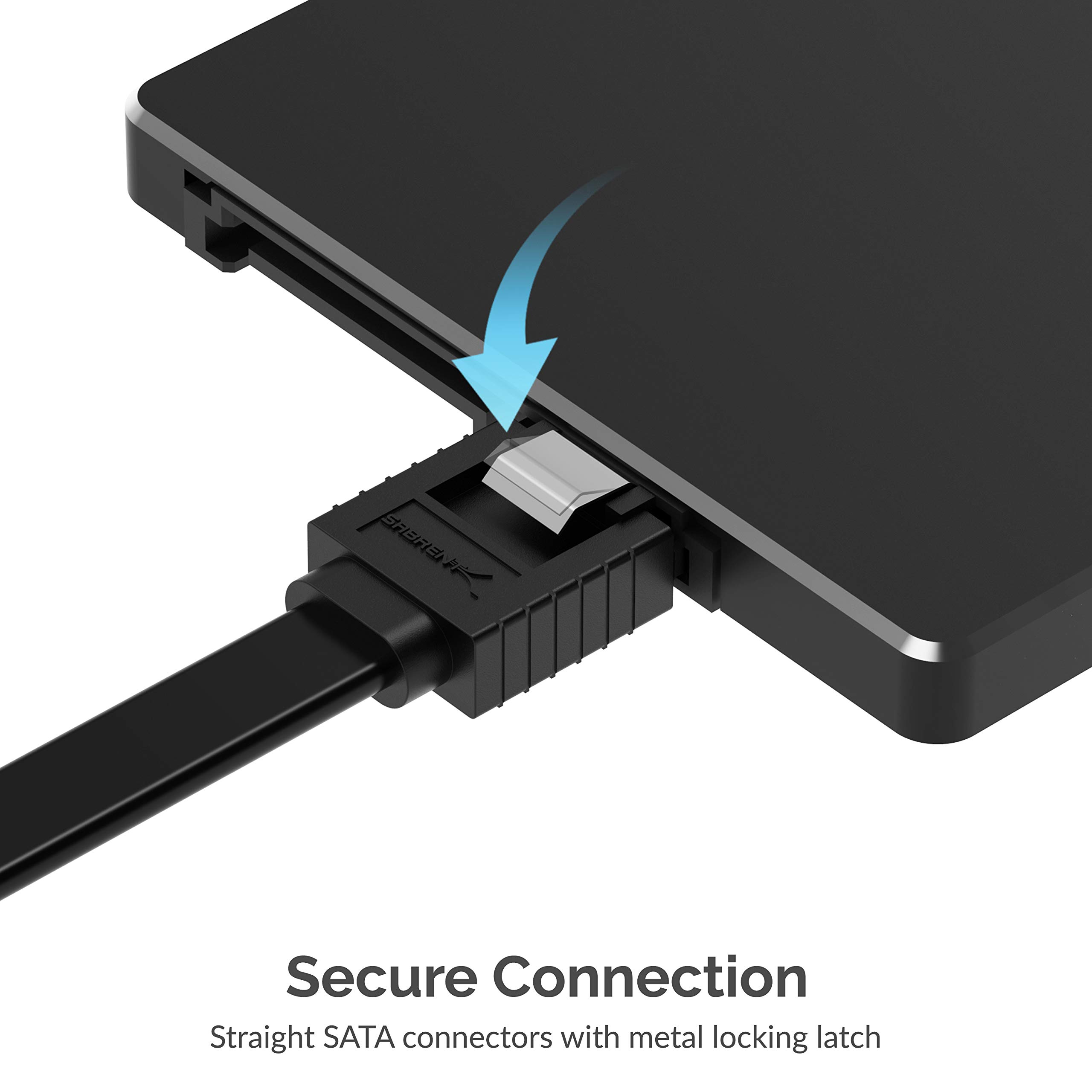 SABRENT SATA III (6 Gbit/s) Straight Data Cable with Locking Latch for HDD/SSD/CD and DVD Drives (3 Pack 20 Inch) in Black (CB-SFK3)