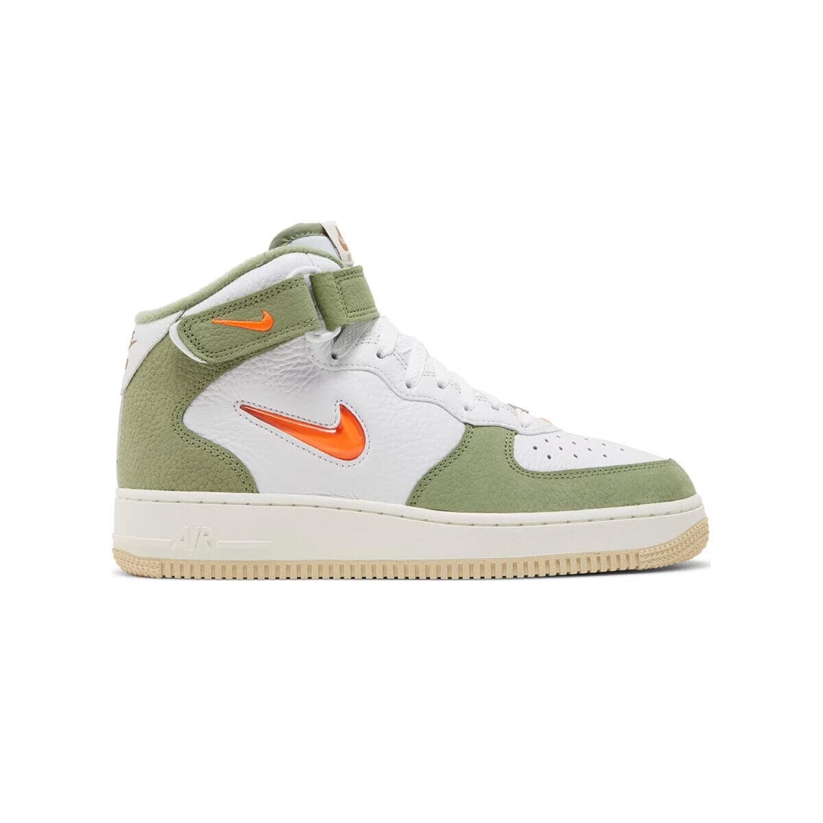 Nike mens Air Force 1 Mid Qs, White/Oil Green/Sail/Total Ora, 13