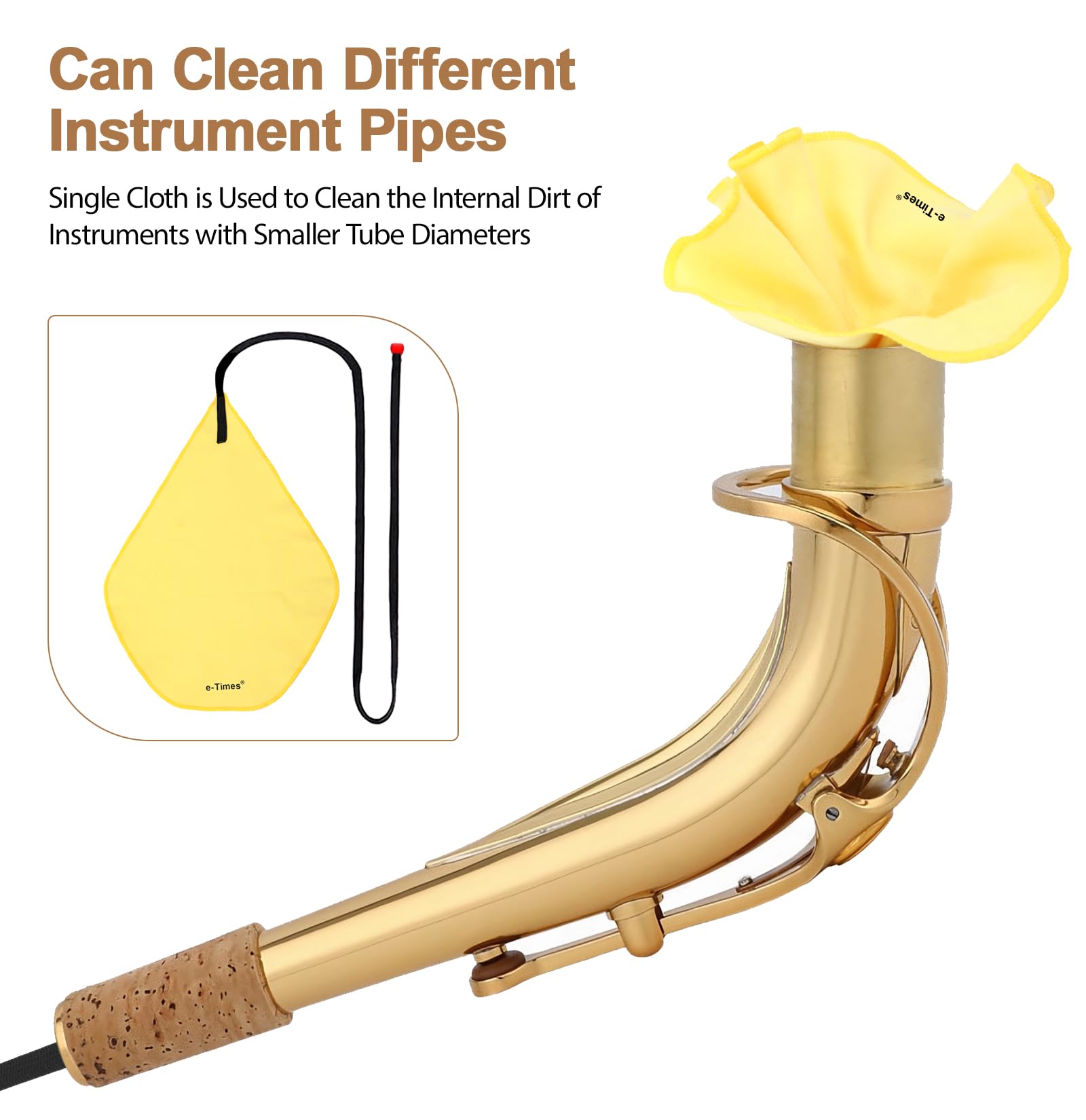 Saxophone Cleaning Cloth Kit, for Alto Tenor Soprano Sax and Other Wind & Woodwind Instruments, Including 1 * Cleaning Cloth and 1 * Mouthpiece Brush