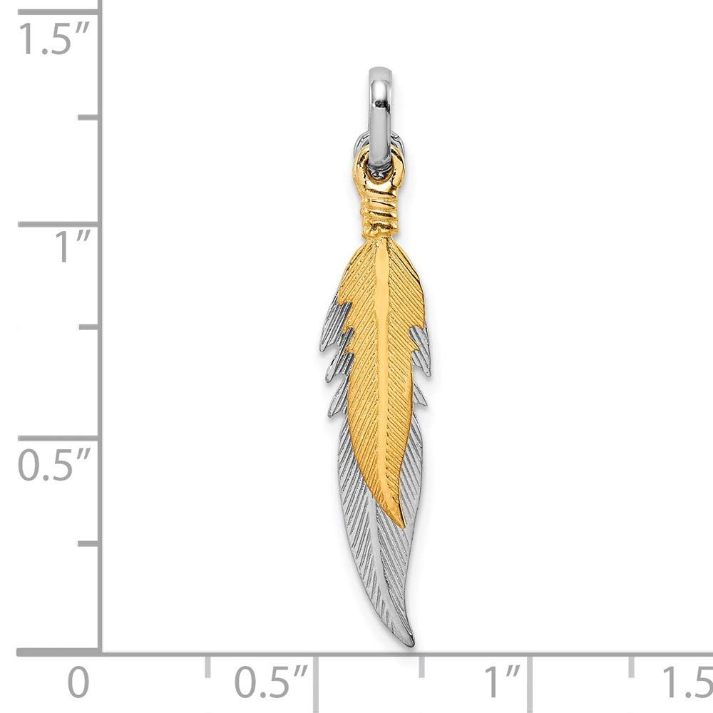 Sterling Silver Rhodium-plated Polished Gold Tone Double Feather Pendant QQP5319