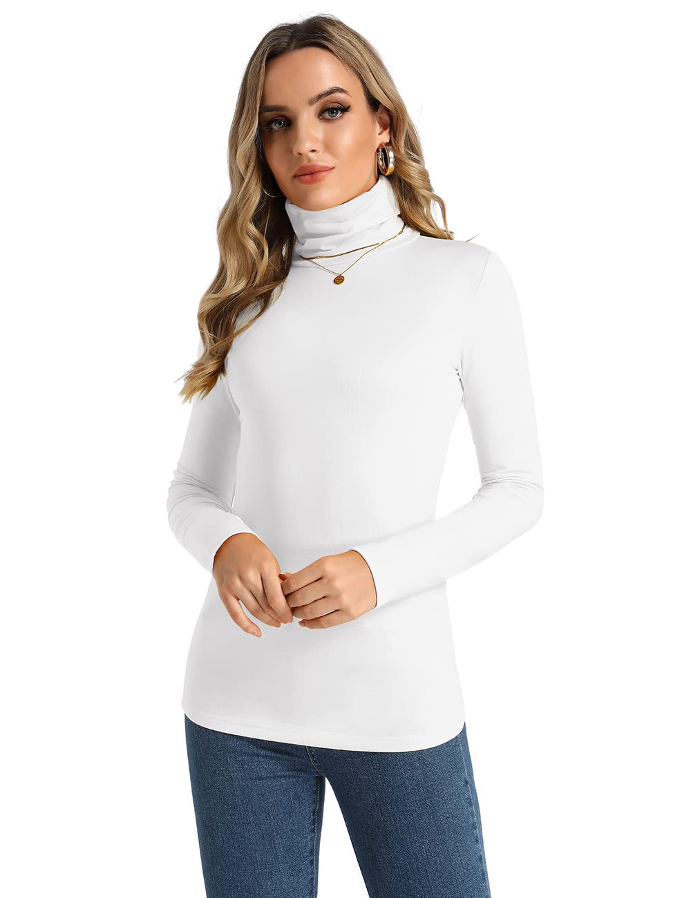 White Turtleneck Women Long Sleeve White Shirt Women Mock Turtleneck Top Underscrub Long Sleeve Women Medium