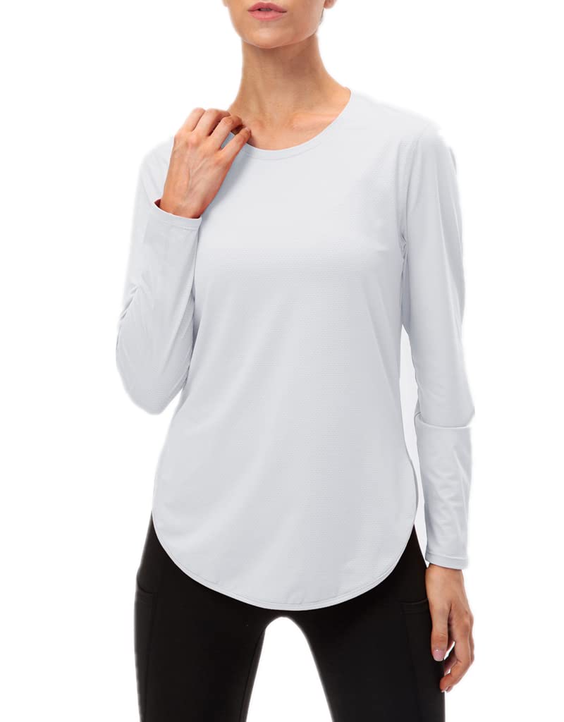 Women's Long Sleeve Shirts UPF 50+ Shirts UV Protection Lightweight Running Sport Workout Tops White M