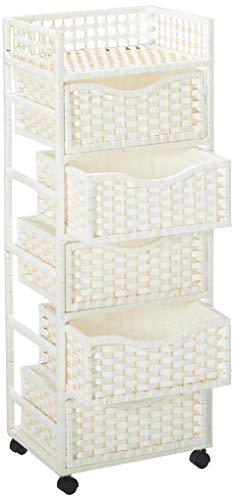 Oriental Furniture 46" Natural Fiber Chest of Drawers on Wheels - White