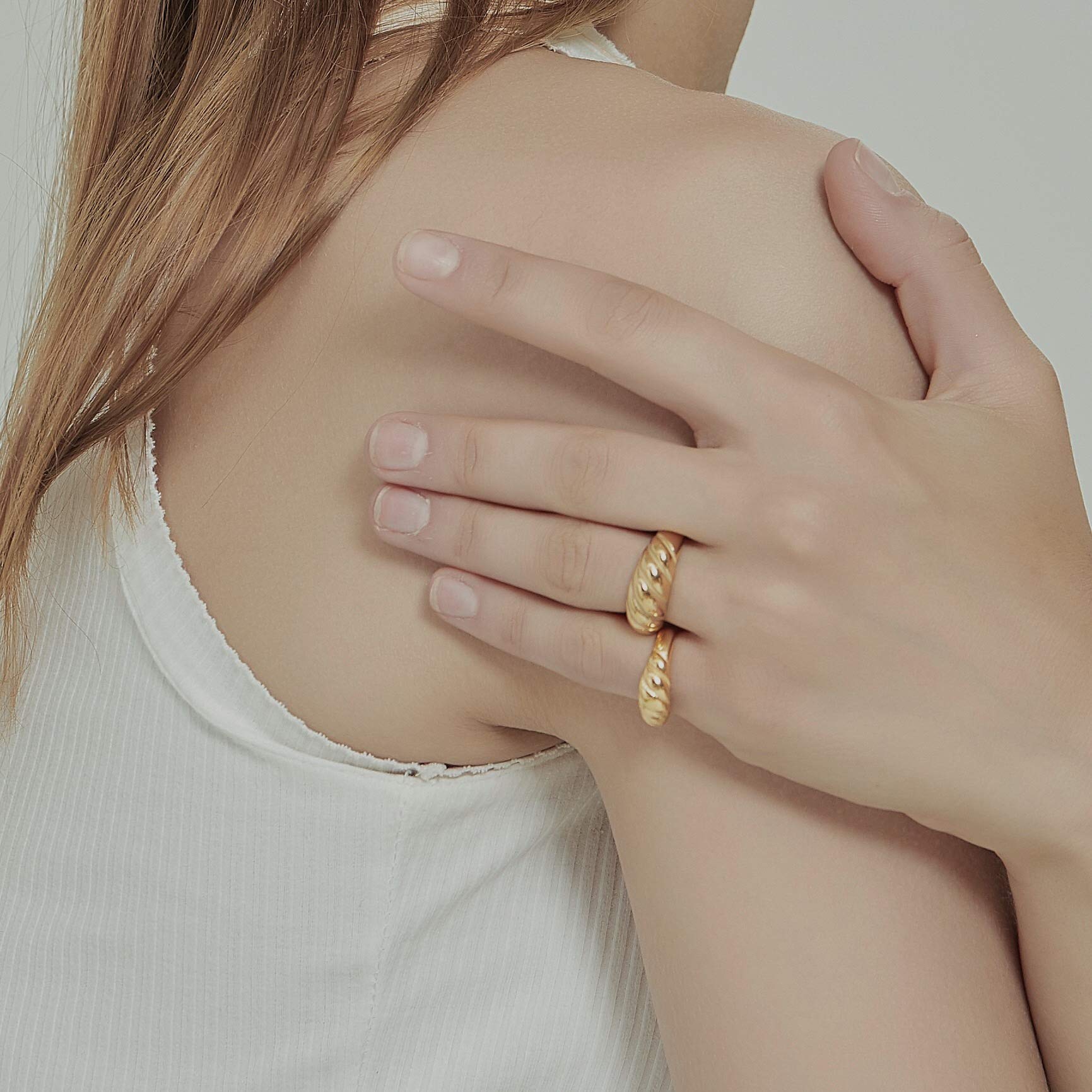 Shapes Studio 18K Gold Plated Gold Dome Croissant Band Ring, Stackable Ring, Signet Ring, Women Jewelry Minimalist Chic Style (Small, 7)