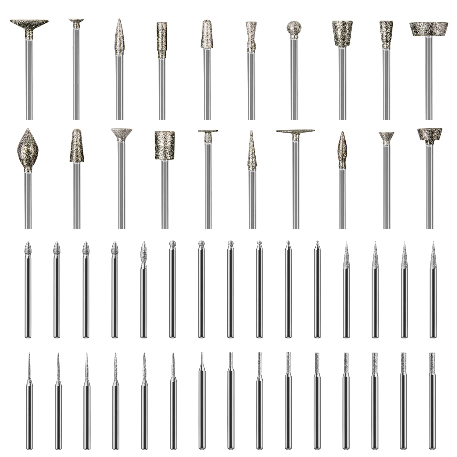 Stone Carving Set Diamond Burr Bits Compatible with Dremel, 50PCS Polishing Kits Rotary Tools Accessories with 1/8â Shank For Carving, Engraving, Grinding, Stone, Rocks, Jewelry, Glass, Ceramics