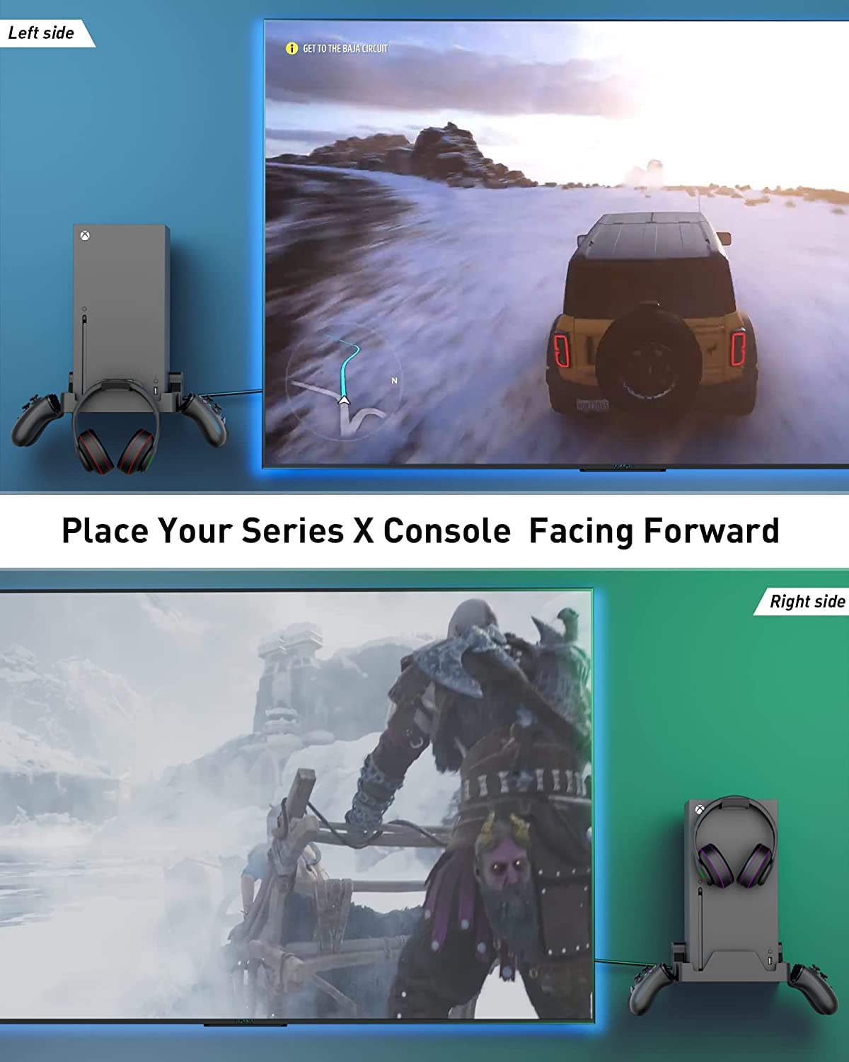 Wall Mount Kit with Cooling Fan for Xbox Series X, Wiilkac 3 Levels Adjustable Speed Cooler Fan System with RGB Light, 4 in 1 Wall Mount Kit for Series X with Two Controller Holders & Headphone Hook