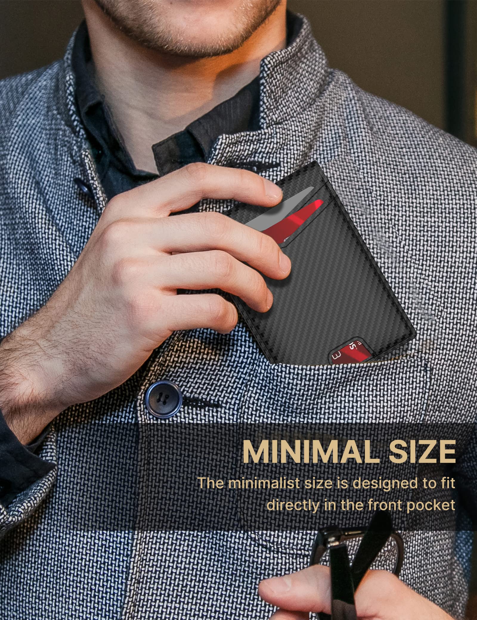 Wallet for Men with Stealth Pocket for Airtag: Leather Wallet with 3 in 1 Design, Removable ID Window, RFID Blocking, 17 Card Capacity, Slim, Carbon Fiber, Bill Divider, Front Wallet with Gift Box