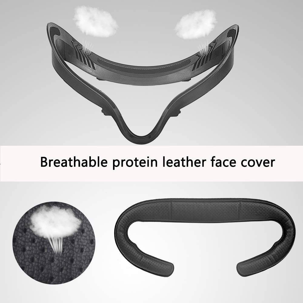 pordsioc Upgrade Facial Interface Bracket & Protein Leather Foam Face Cover Pad & Lens Cover Silicone Anti-Leakage Nose Pad for Oculus Quest 2 Accessories Set 4 in 1