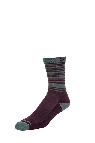 Simms Women's Merino Wool Lightweight Hiker Sock - Mid-Calf Wool Sock for Women, Large, Garnet