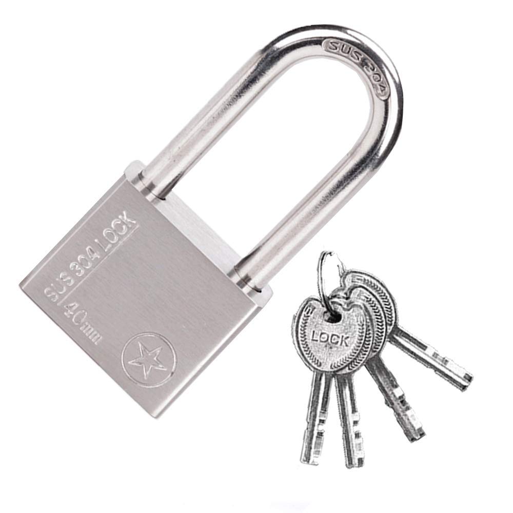 Padlock 40mm Long Beam Gym Locker Lock Keyed Padlocks,Stainless Padlock with 4 Keys,Stainless Lock with Key Padlock,Suitable for Gym Locker Lock,toolboxes,Doors, Fence,(Silver)
