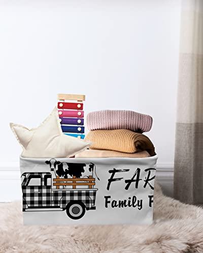 Storage Baskets for Shelves, Foldable Rectangle Storage Baskets, Farm Family Farm Storage Containers for Organizing Dorm Closet Room(15β x 11β x 9.5β)