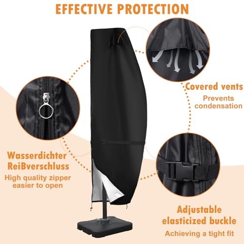 Patio Umbrella Cover,420D Outdoor Cantilevered Offset Umbrella Cover with Sturdy Waterproof Zipper and Top Vent,Outdoor Umbrella Covers (fits 9FT to 12FT)