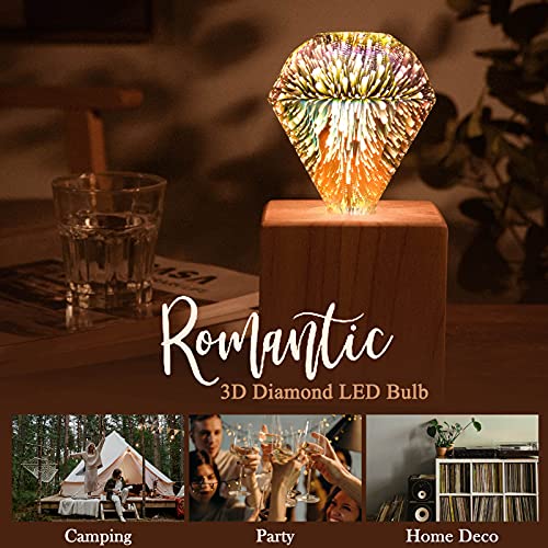 Porseme 3D Fireworks Decorative Light Bulb, E26 Base, 4W, AC100-240V, Glass Bulbs with Soft Warm Light, Shiny Decor for Home, Bedroom, Party (Included 1-Pack Diamond Bulbs)