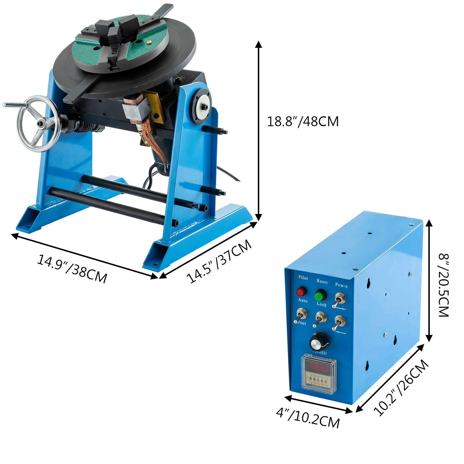 VEVOR Rotary Welding Positioner 30KG Welder Turntable Table 0-90º Positioning Turntable 1-15 RPM Welder Positioning Machine w/ 310mm 3-Jaw Lathe Chuck 110V for Cutting, Grinding, Assembly and Testing