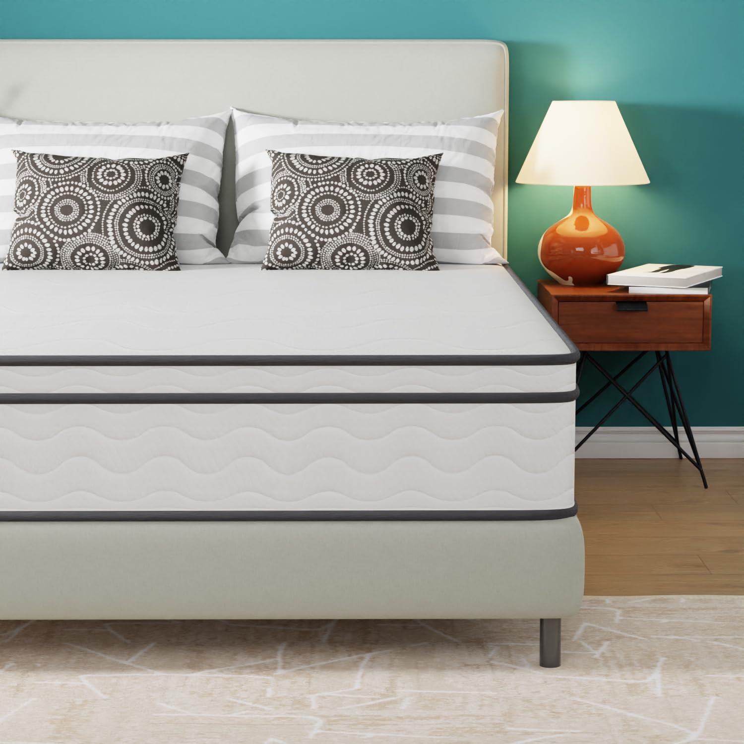 PayLessHere 12 Inch Innerspring Mattress in a Box with Bamboo charcoal Gel Memory Foam Fiberglass Free CertiPUR-US Certified Medium Firm Spring Mattress Pressure Relief,Queen