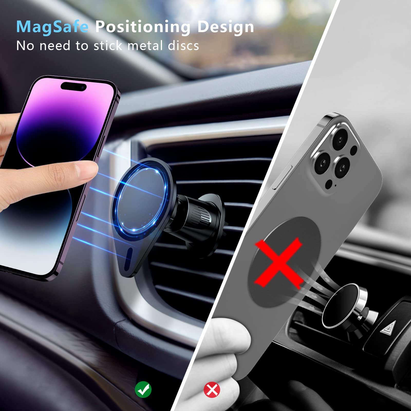 SUPERONE Mag Safe Car Mount Vent, Magnetic Car Holder for iPhone 15 14 13 12 Pro/Max/Plus/Mini, [Strong Magnet Strength] 360 Degrees Adjustable, Mag Safe Accessories