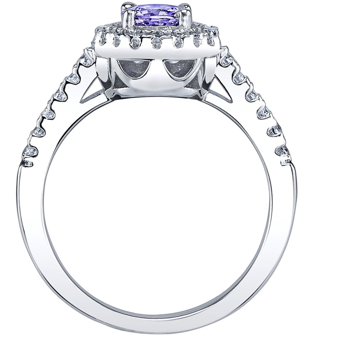 PEORA Genuine Tanzanite Ring for Women 925 Sterling Silver, Gemstone Halo Solitaire, 0.50 Carat Round Shape 5mm, Size 7