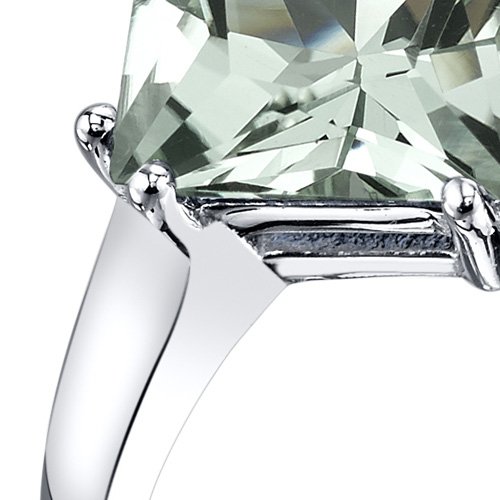 PEORA Green Amethyst Solitaire Ring for Women 14K White Gold, Natural Gemstone Birthstone, 2 Carats Princess Cut 8mm, Size 7