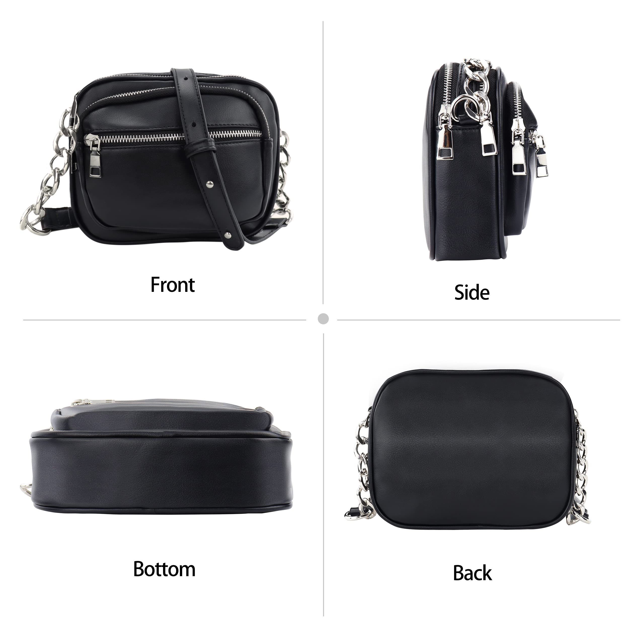 Whale Power Small Crossbody bags for Women Black Shoulder Purse With 4 Zipper Pockets