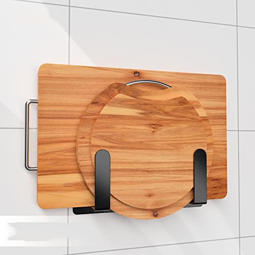 SEYFI Kitchen Shelves,Stainless Steel Kitchen Pot Lid Rack Organizer, Wall Mount Pan Lid Holder, Cutting Board Stand, for Baking Pan, Spatulas, Spoons/Black
