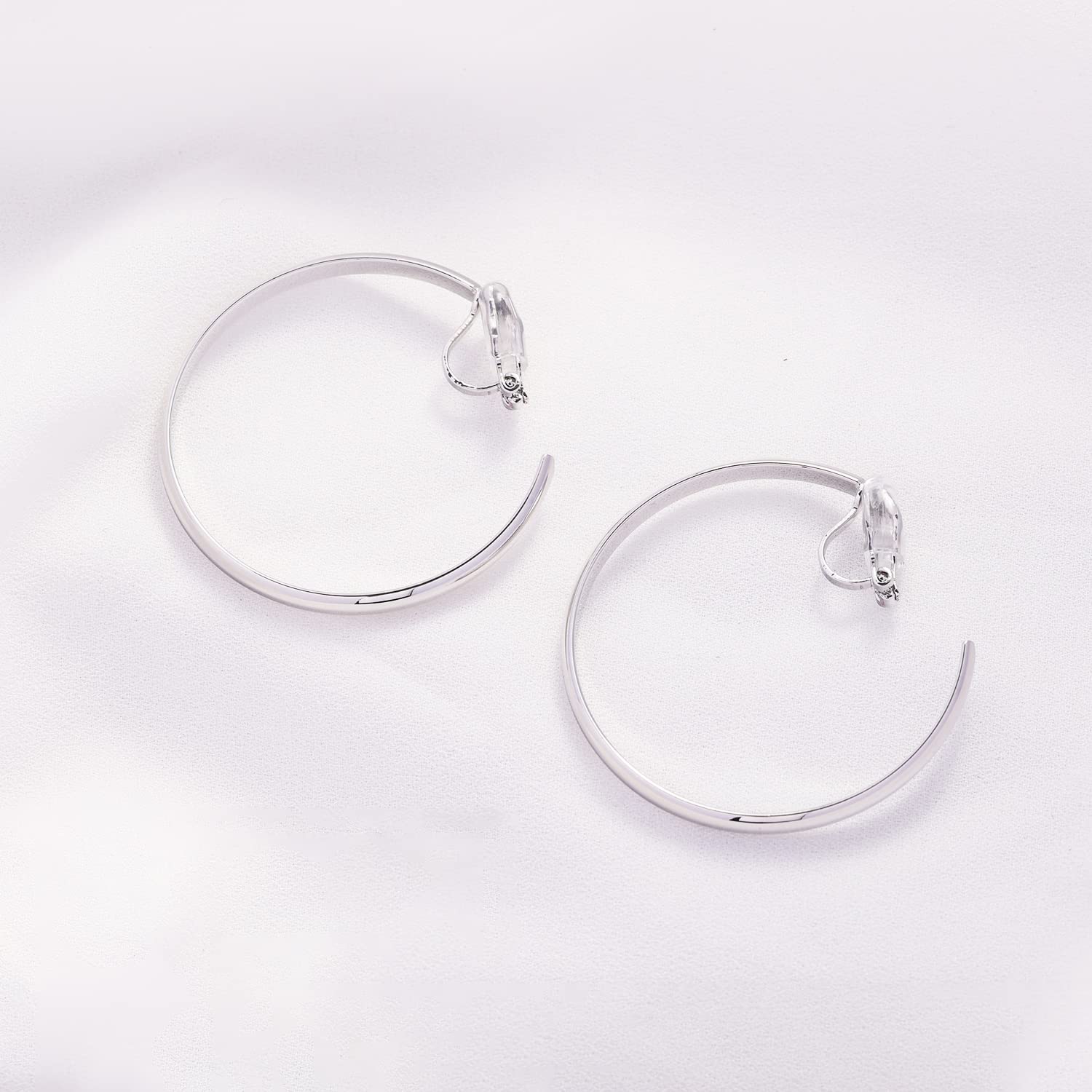 XGALBLA Clip On Hoop Earrings for Women - Silver Tone Plated 40MM Hoop for Non-Pierced Ears