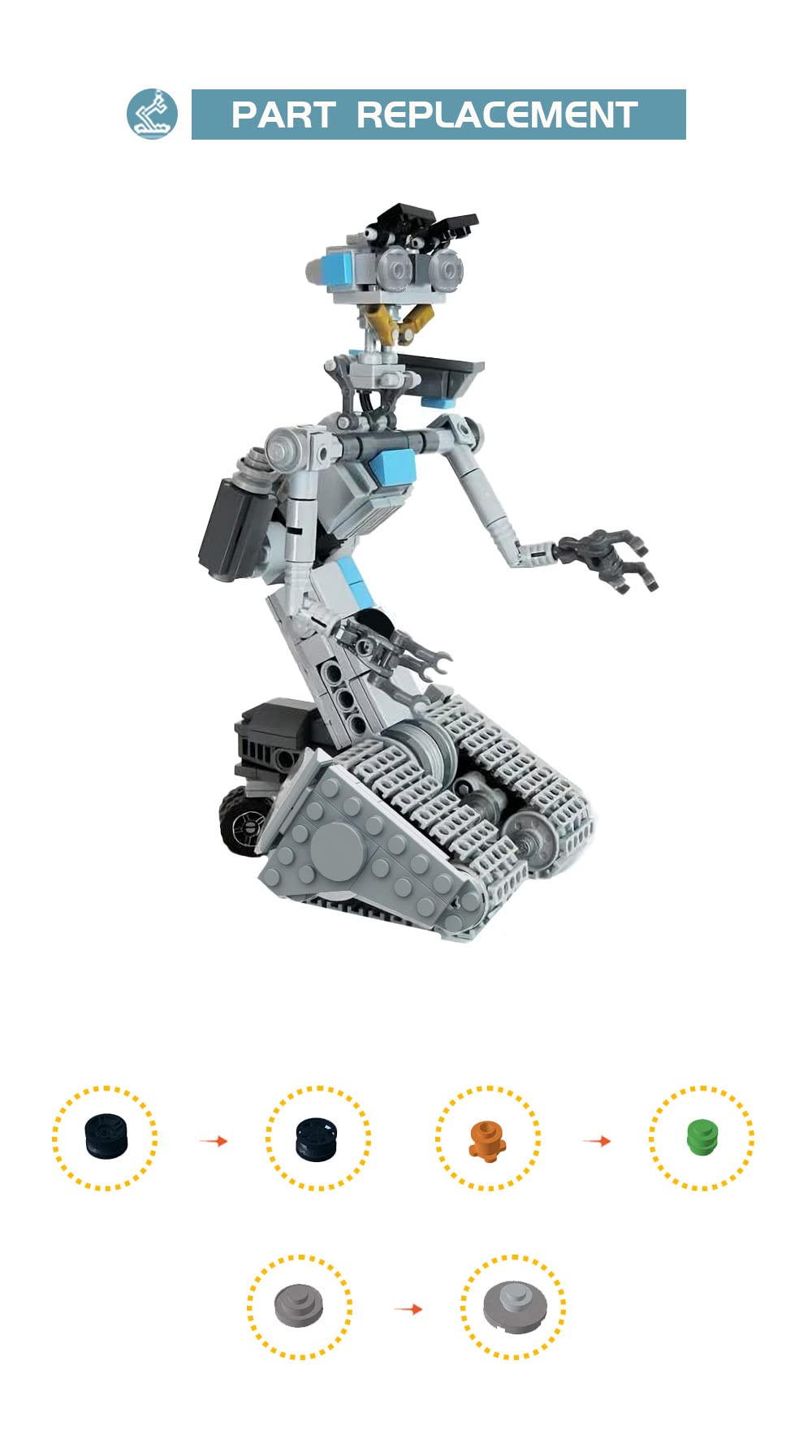 TTEHGB TOY Johnny 5 Robot Building Block Kit, Short Open Circuit Figures Robot Model Toys, Collectable Gifts for Kids Aged 8+, New 2023 (369 Pcs)