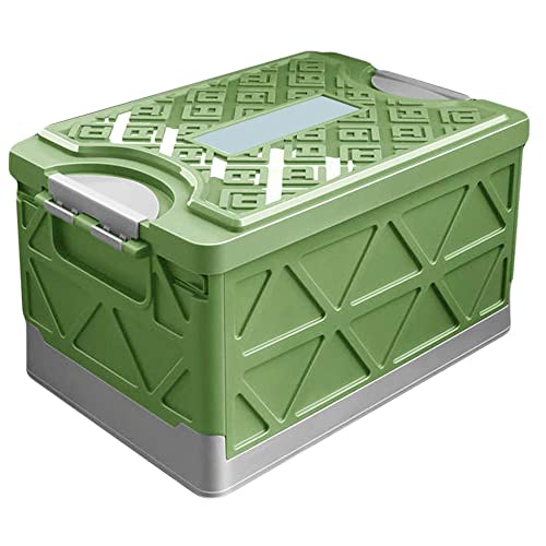 Storage Bins with Lids – Premium Collapsible Storage Bins with Space-Saving Design – Practical Stackable Storage Bins for Toys, Books, Clothes, Garage Organization – Built-in Side Handles – 30L (Green)