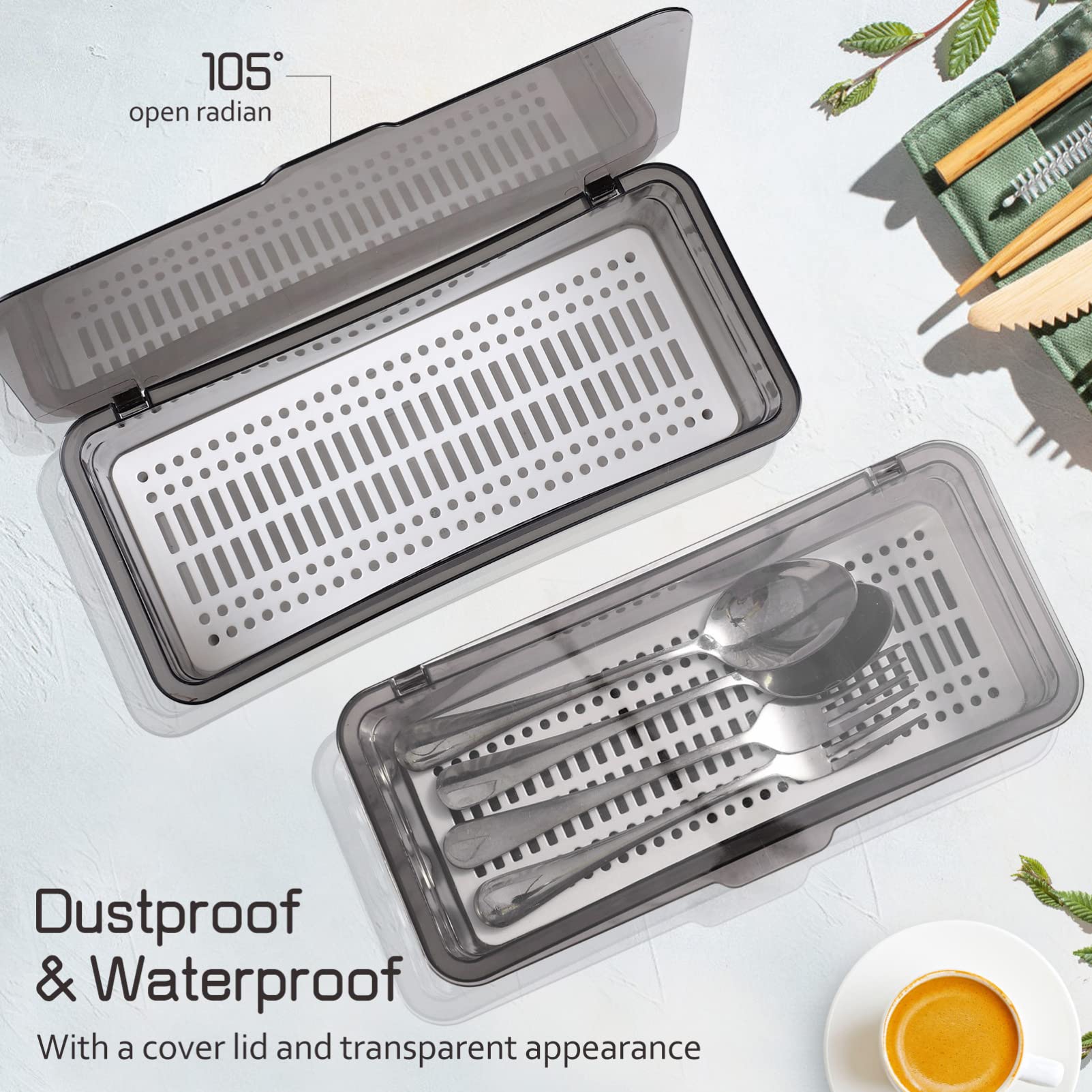 STOBAZA 3 Pcs Utensil Holder with Lid Flatware & Utensil Storage Boxes, Silverware Tableware Chopsticks Spoons Organizer Cutlery Container Tray for Kitchen Countertop