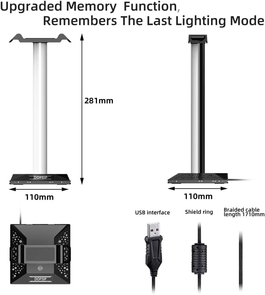 ZNikoyidy RGB Gaming Headphone Stand Headset Stand with 1 USB Ports 10 Color Mode for Gamers PC Gaming Desktop Earphone Accessories