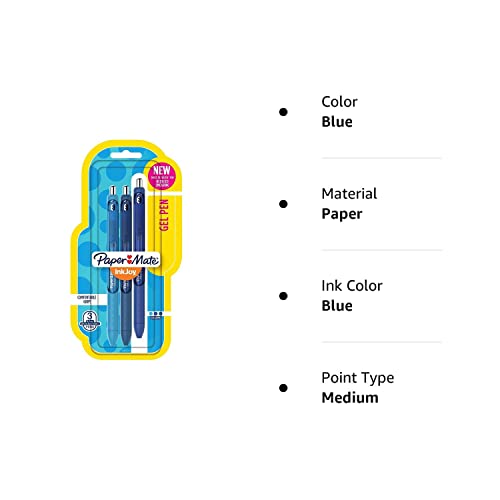 Paper Mate InkJoy Retractable Gel Pens Medium Point, 0.7mm, Assorted Blue, 3 Pack