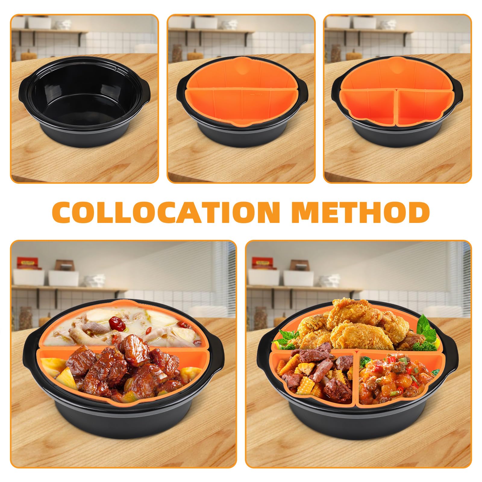 Silicone Crock pot Liner Fit 6-7 Quart Oval Slow Cooker Reusable Leakproof Easy Clean Cooking Bags Divider Dishwasher Safe (Orange)