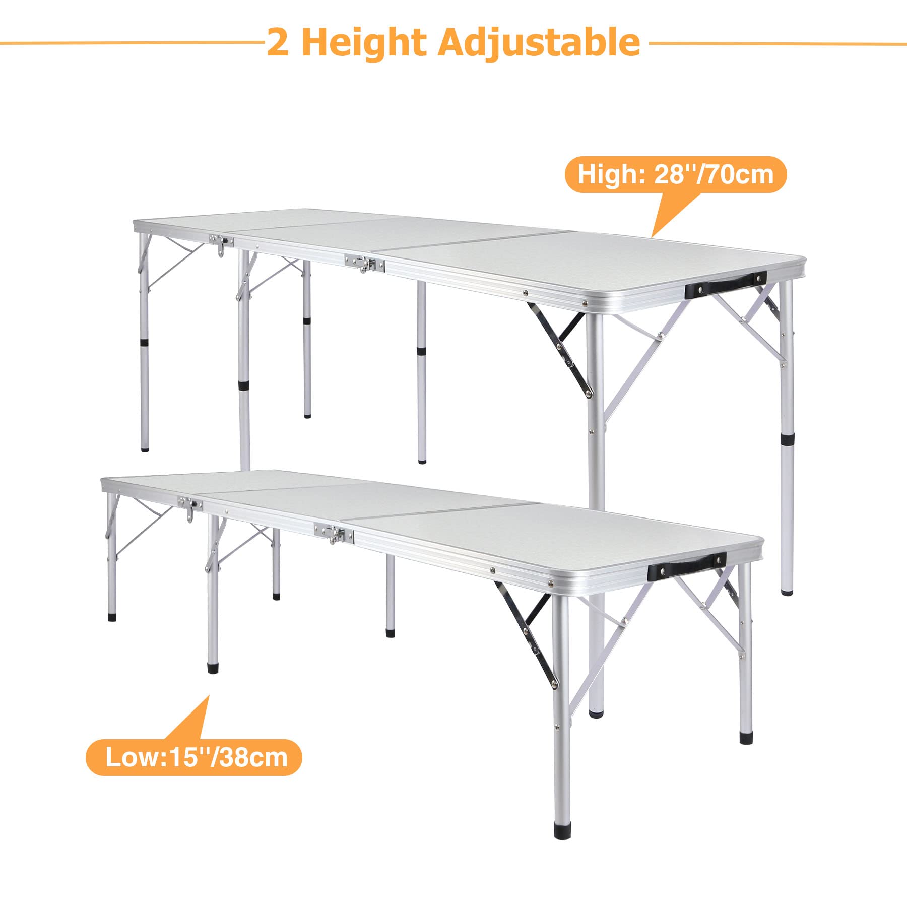Varbucamp 6ft Folding Camping Table, Aluminum Height Adjustable Tri-fold Camp Table, Small Folding Table for Outdoor Camp Picnic, 2 Heights…