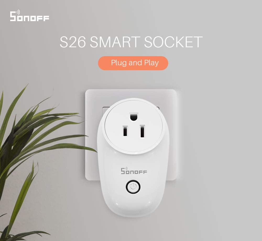 SONOFF S26 WiFi Smart Plug, Wireless Outlet Socket, Works with Alexa, Google Home and IFTTT, Control your devices from Anywhere via APP(US Plug) (2-Pack)