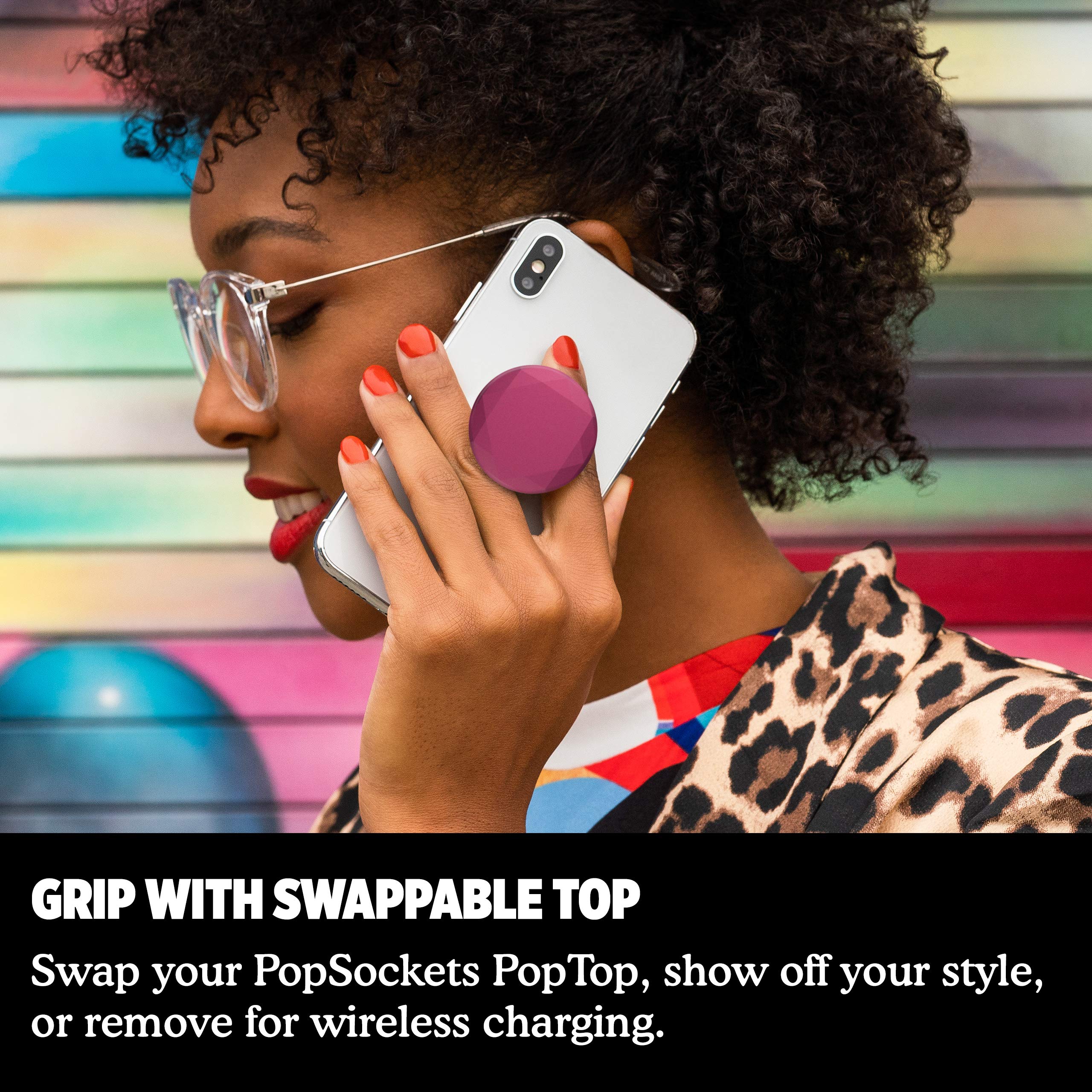 PopSockets PopGrip: Phone Grip and Phone Stand, Collapsible, Swappable Top, Metallic Diamond Plum Berry