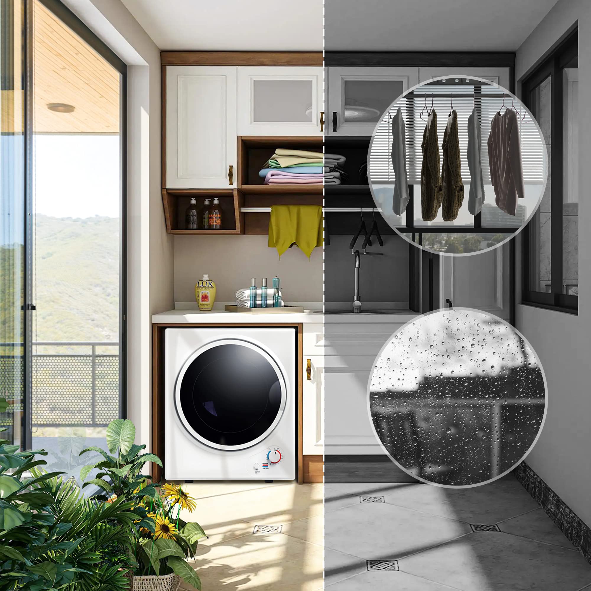 Portable Clothes Dryer, 120 V/850W Electric RV Dryer Smart Moisture Sensor, LCD Control Panel Heating Tumble Clothes Dryer Machine with Stainless Steel Drum for Apartment, Dorm and Home (Square-White)