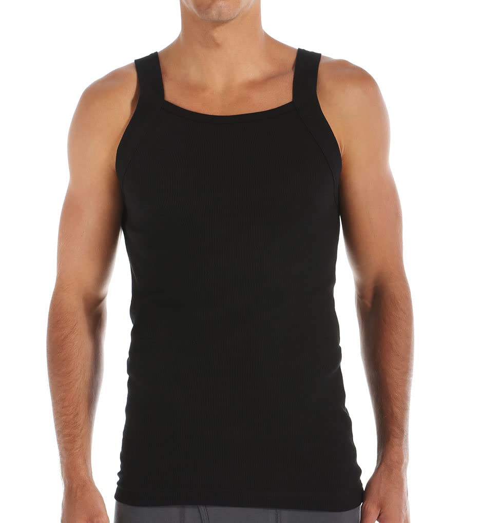 Papi Men's 3-Pack Cotton Square Neck Tank Top, Black, Large
