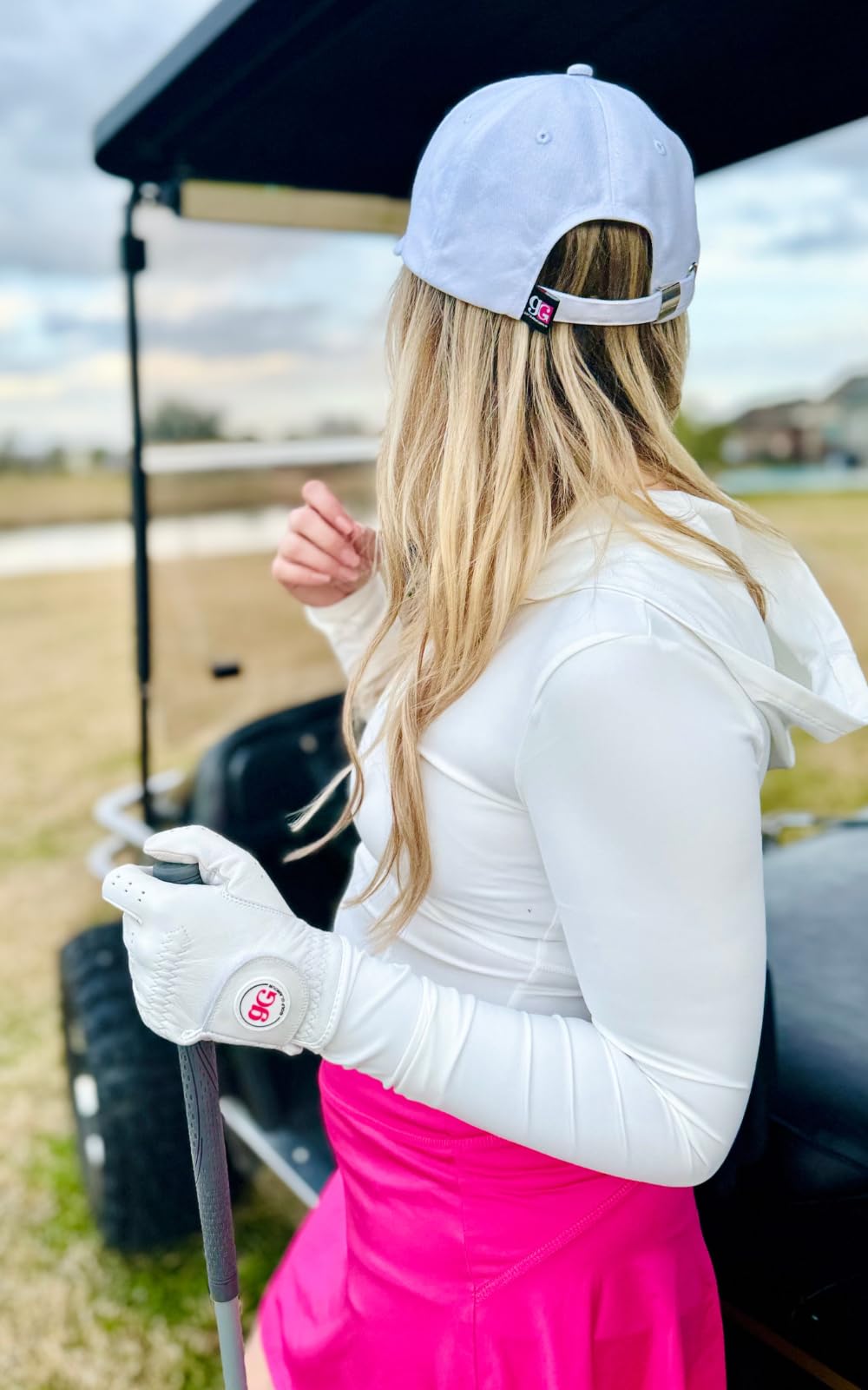 Women's Golf Hat White Ballcap with Pink Accent - Trendy Apparel for Woman, Adjustable Ball Cap, Women, Ladies Cute Golf Gear Apparel Caps - One Size Fits All Unisex