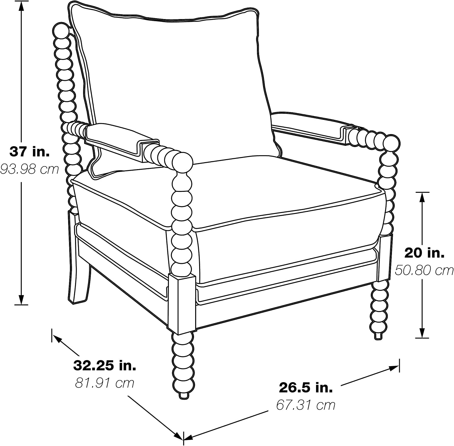 OSP Home Furnishings Kaylee Spindle Accent Chair with Antique White Wood Frame, 26.5β W x 32.25β D x 37β H, Smoke Grey Fabric