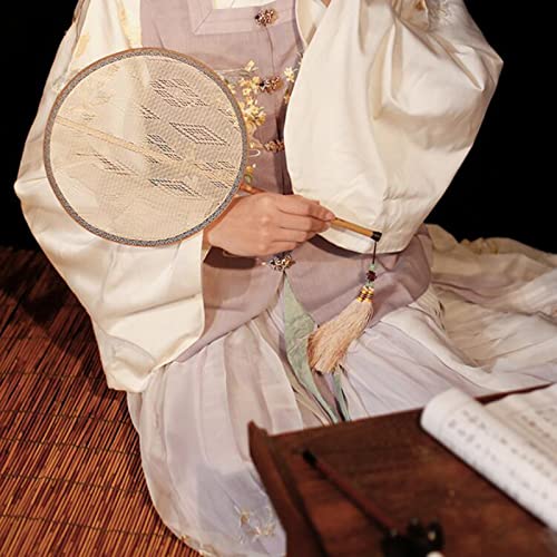 XELDEC Round fan baffle hand fan with tassel ancient Chinese fan Hanfu fan retro plain bamboo fan handle
