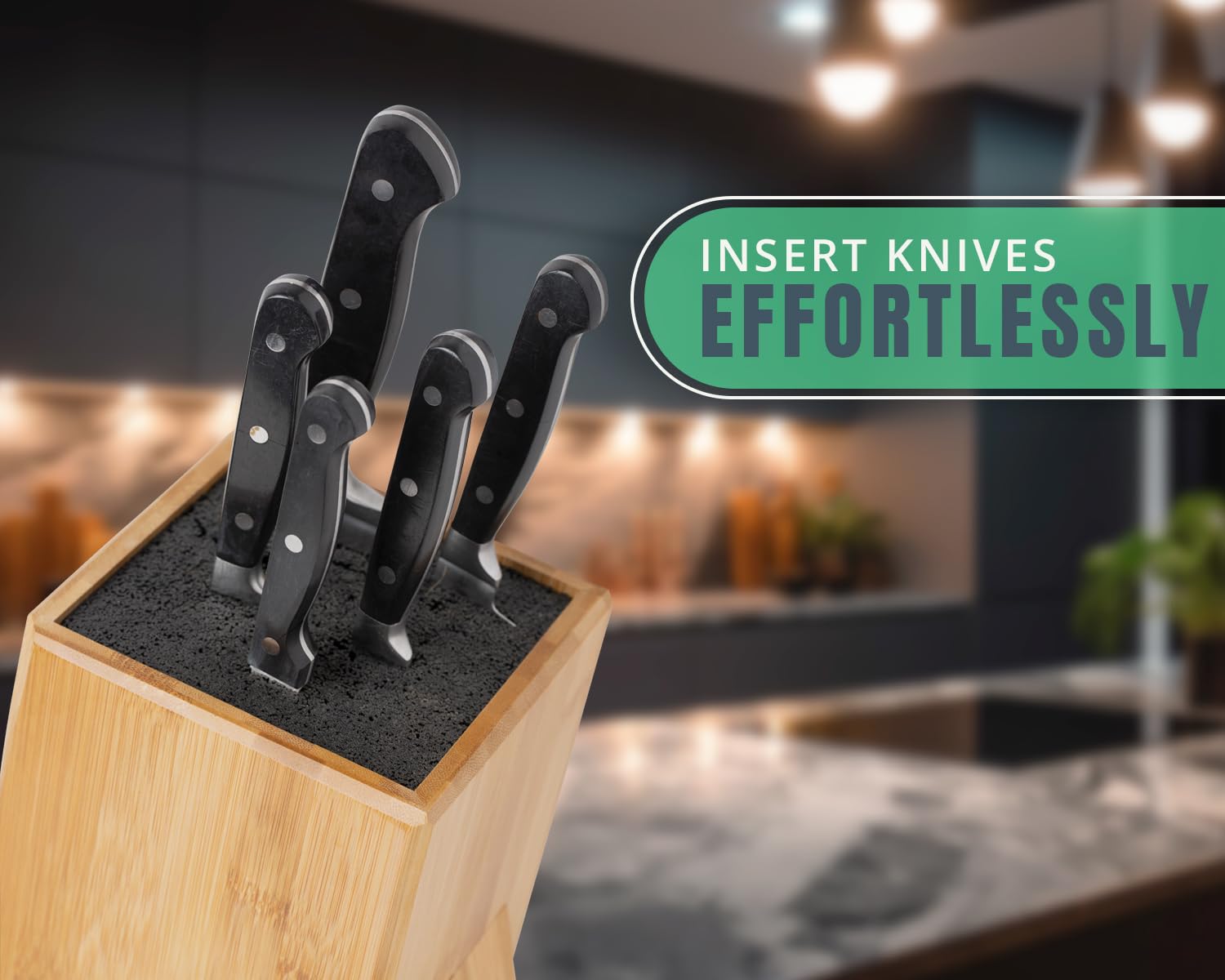 XL Large Universal Knife Block without Knives - Bamboo Countertop Knife Holder w/Removable Bristles - Convenient & Versatile for Any Knife Size
