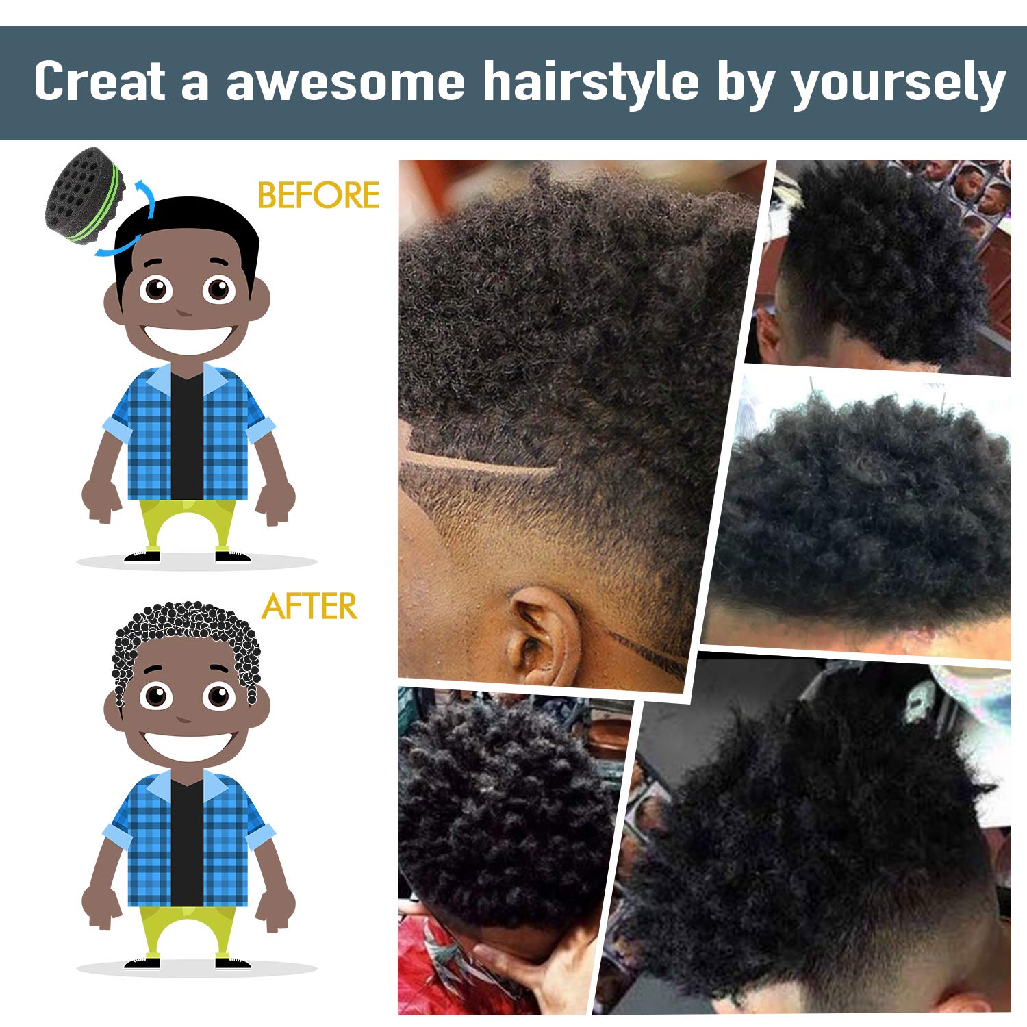 Parabirds Curl Twist Hair Sponge Big&Small Holes Brush Double-Sided Comb Brush Sponge for Afro Black Men Women (2PCSBlueRound)