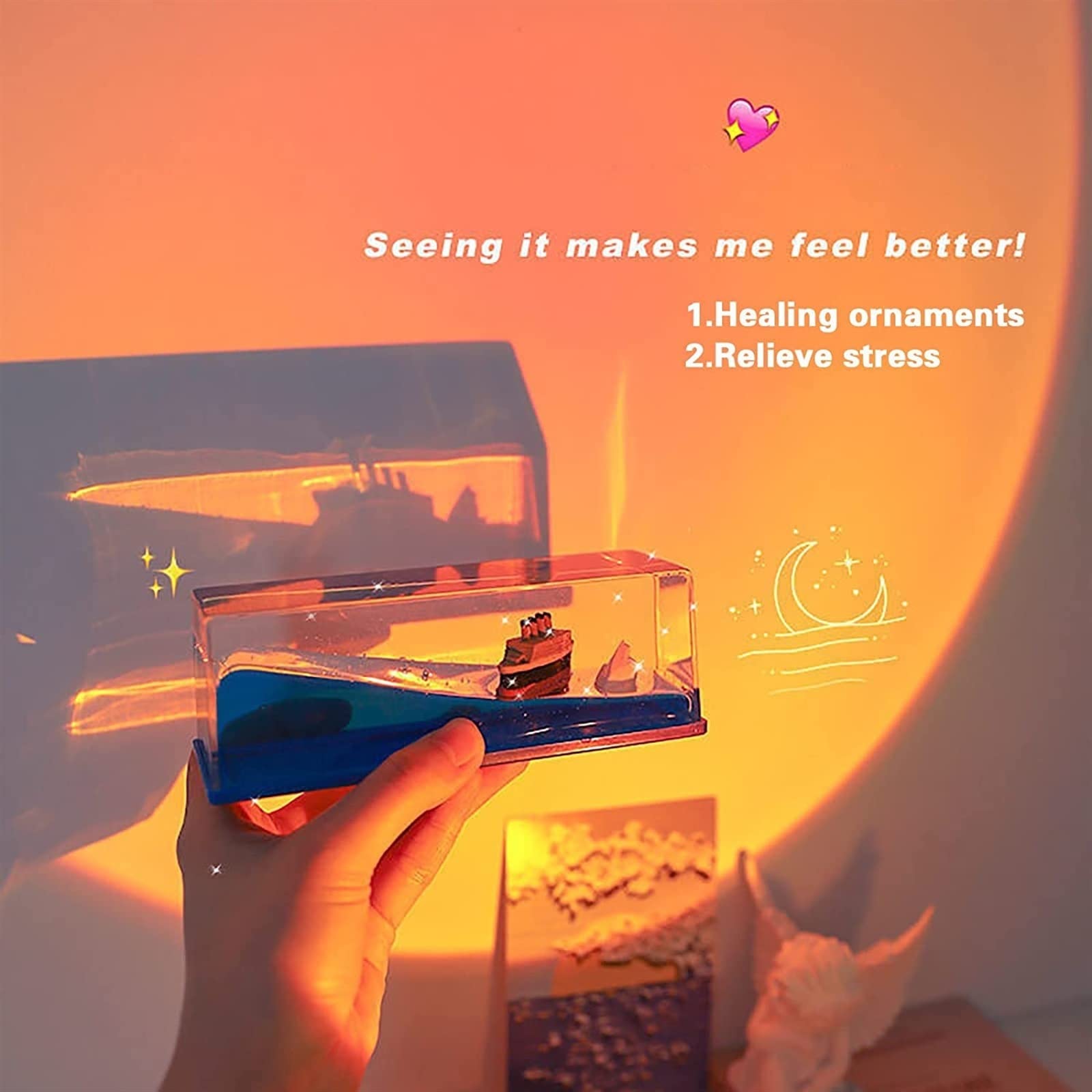 ZOHIKO Unsinkable Boat in a Box Cruise Ship That Never Sinks Decoration for Car Unsinkable Ship Liquid Wave Paperweight Floating Acrylic Model Desk Toy