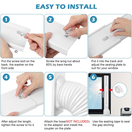 Vquand Portable AC Window Kit, AC Window Seal Max Adjustable Length 61" for Vertical & Horizontal Sliding Window,Window Vent Kit for 5.1"&5.9" Exhaust Hose