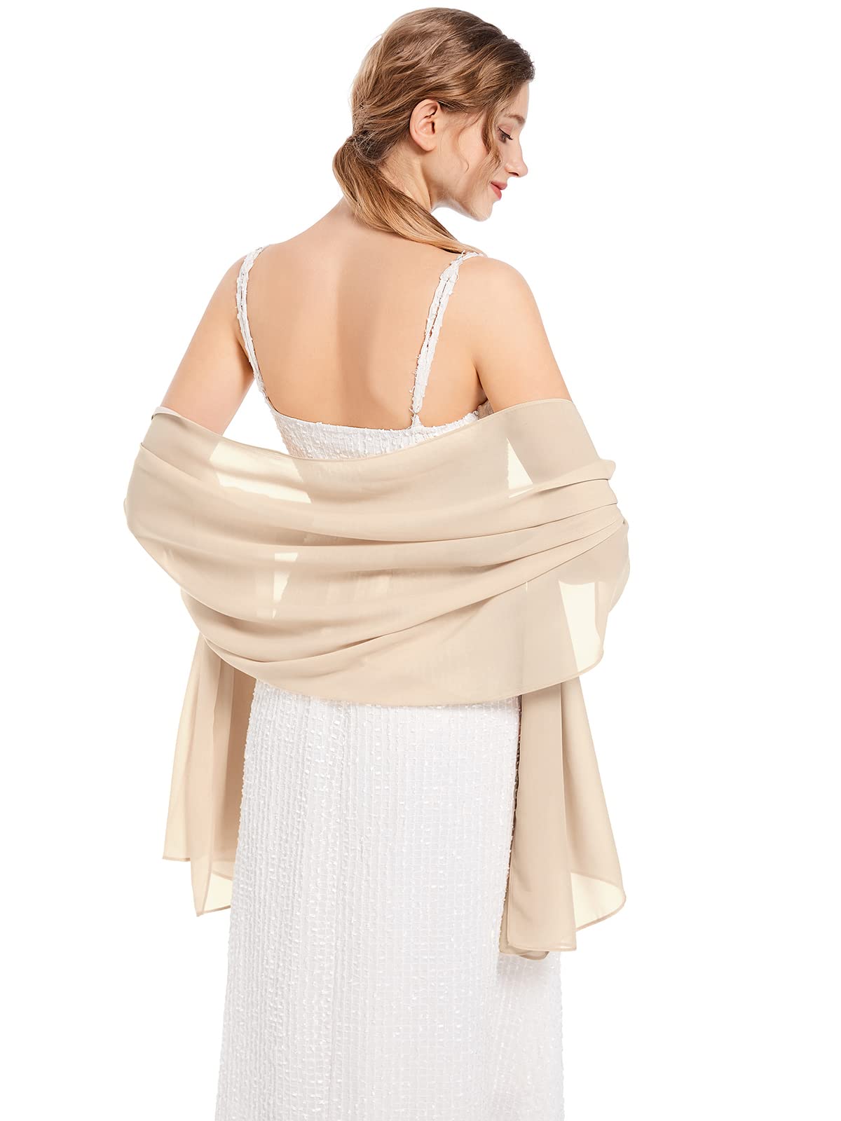 Vickorpen Shawls and Wraps Soft Chiffon Scarve Scarf For Evening Party Dresses Wedding Stole(Champagne1,one size)